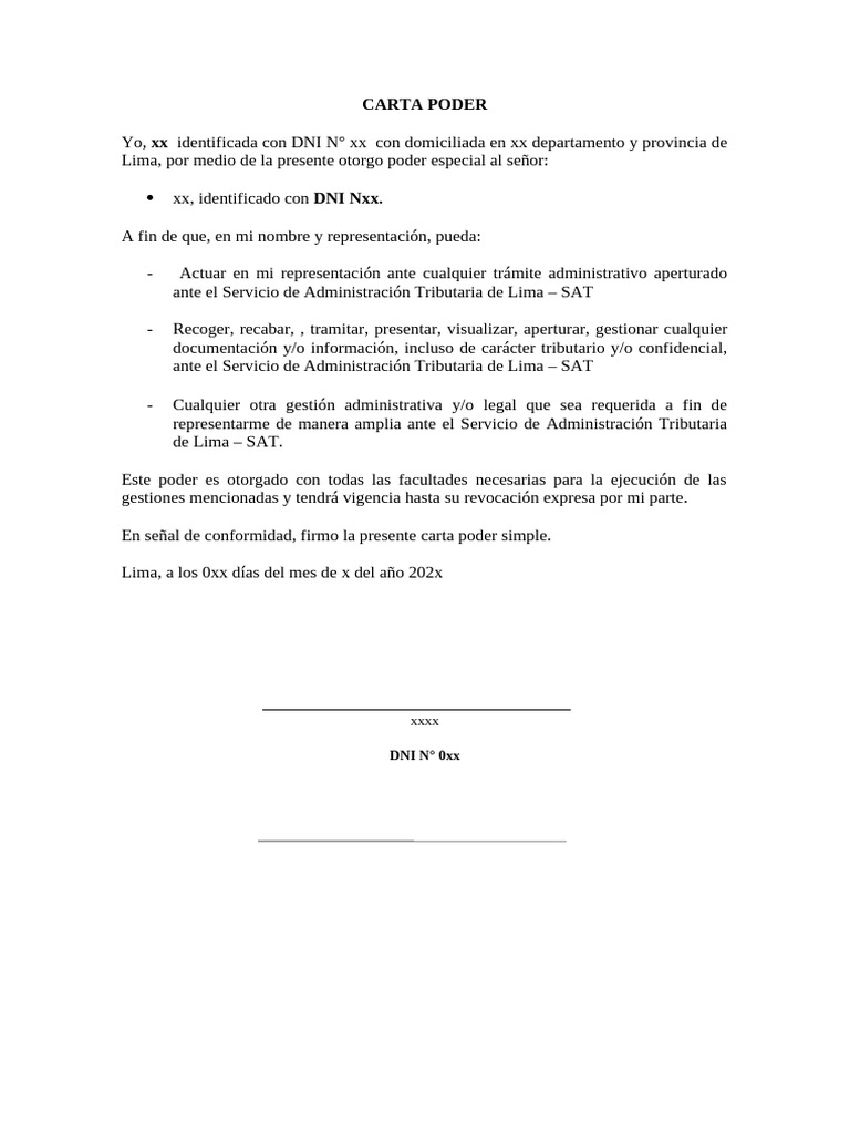 Carta Poder para Trámites SAT Lima | PDF