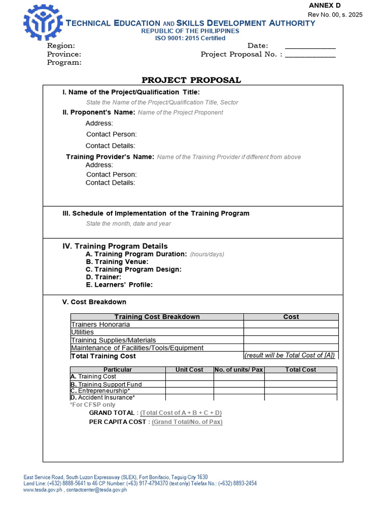 Annex D - Project Proposal Template | PDF | Economies | Business
