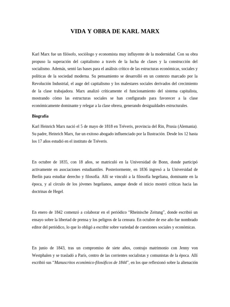 Vida y Obra de Karl Marx | PDF | Karl Marx | Friedrich Engels