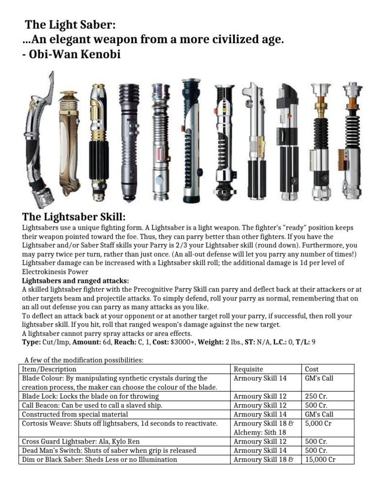 G.U.R.P.S. Lightsabers and Some Nifty Modifications For Them | PDF ...