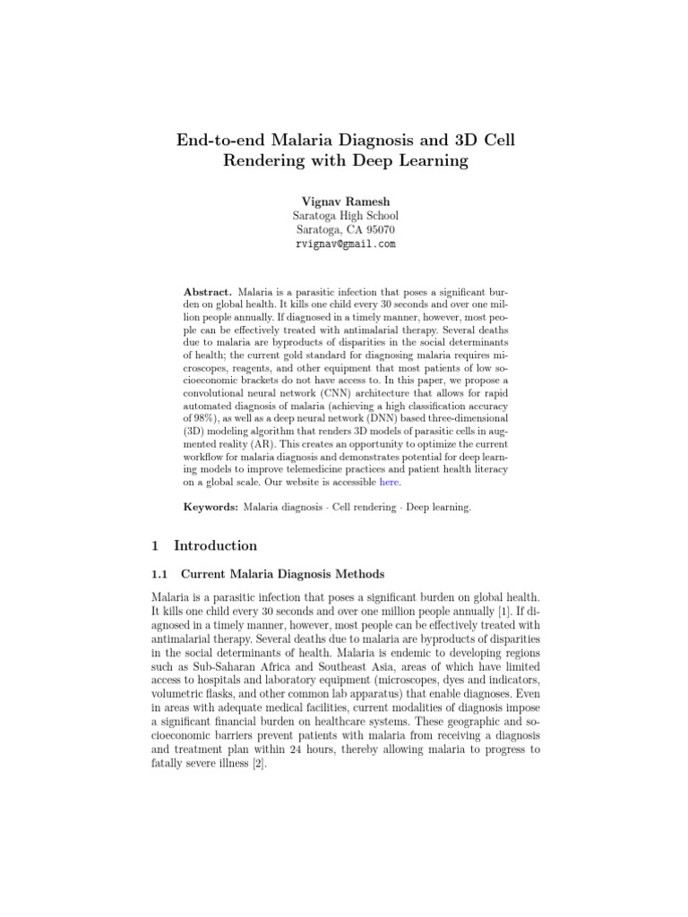 End-To-End Malaria Diagnosis and 3D Cell | PDF | Malaria | Deep Learning