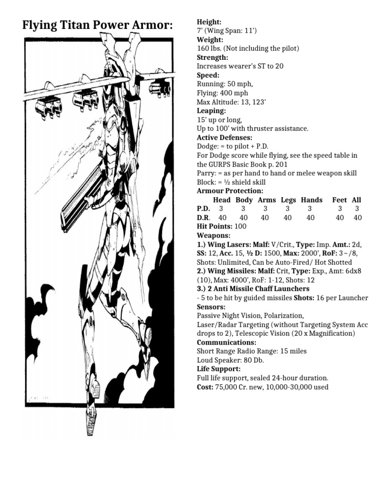 Flying Titan Power Armor Specs | PDF