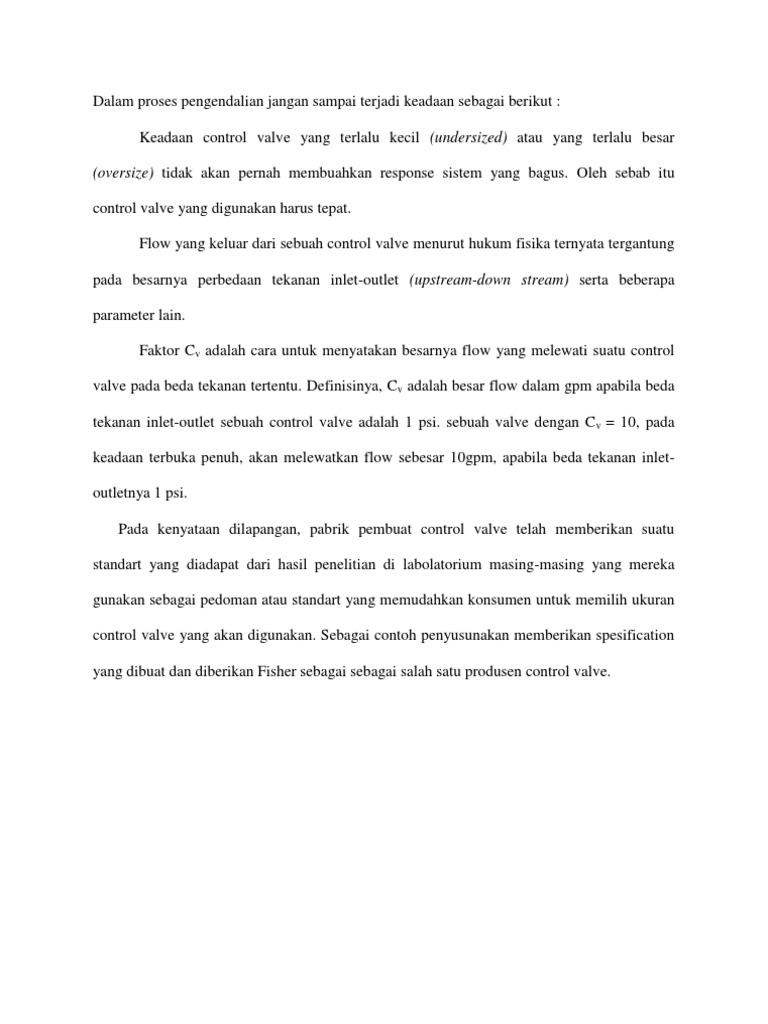 Contoh Menentukan Ukuran Control Valve | PDF