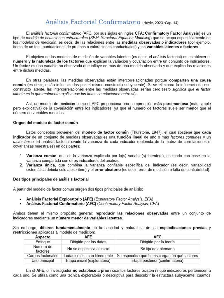 Análisis Factorial Confirmatorio - Hoyle 2023 Resumen | PDF ...