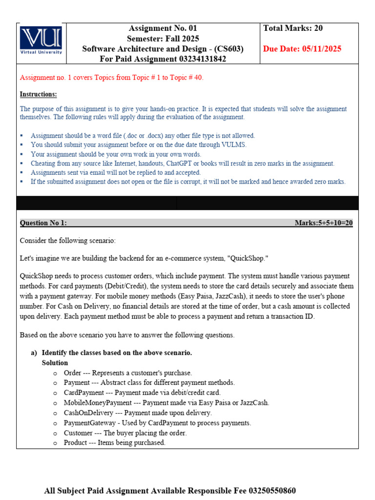 CS603_1_Fall 2025_100% correct solution | PDF | Payments | Credit Card