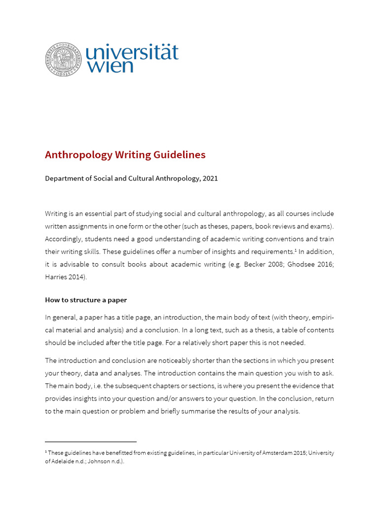 Anthropology Paper Writing Guide | PDF | Argument | Citation