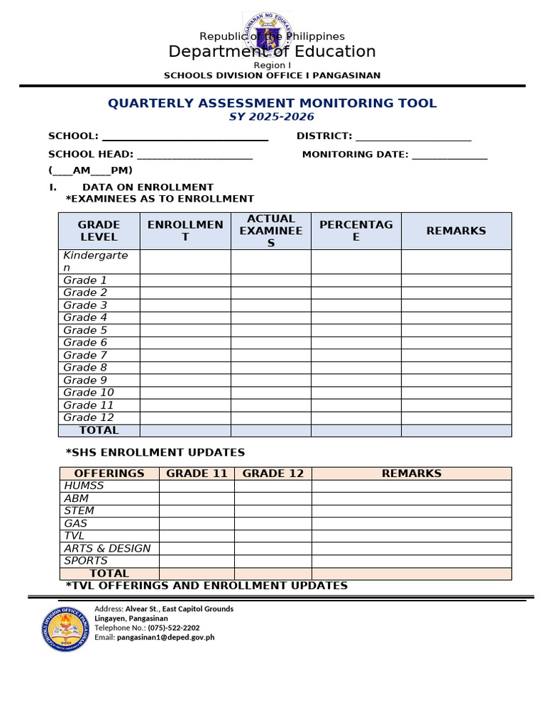 Quarterly Assessment Monitoring Tool 2025 26 | PDF
