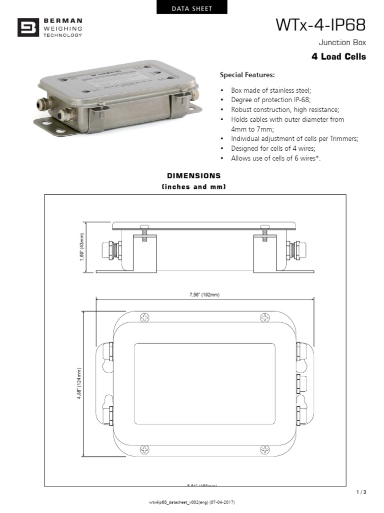 WTx-4-IP68 Junction Box Data Sheet | PDF | Components | Electrical ...