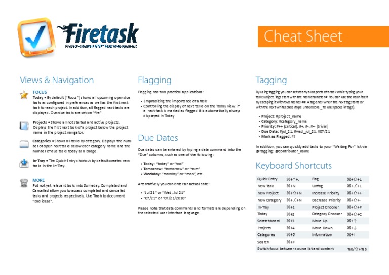 Firetask Cheat Sheet | PDF
