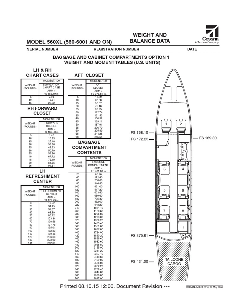Cessna 560XL Weight & Balance Data | PDF