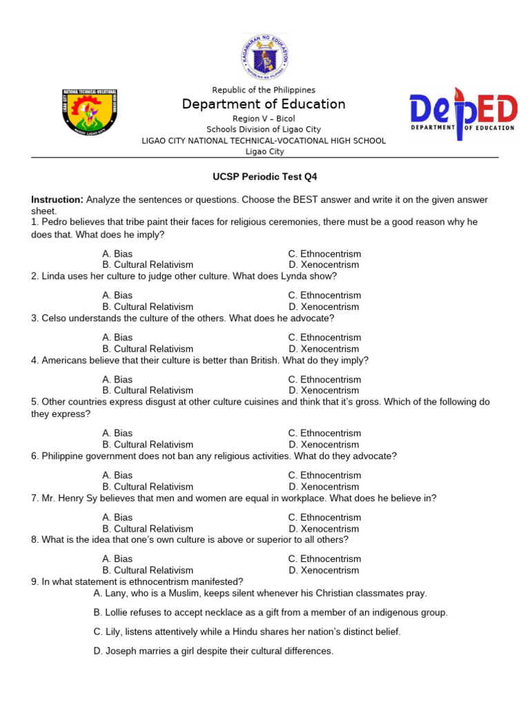 UCSP Periodic Test Q4: Cultural Concepts | PDF | Cooperative | Community