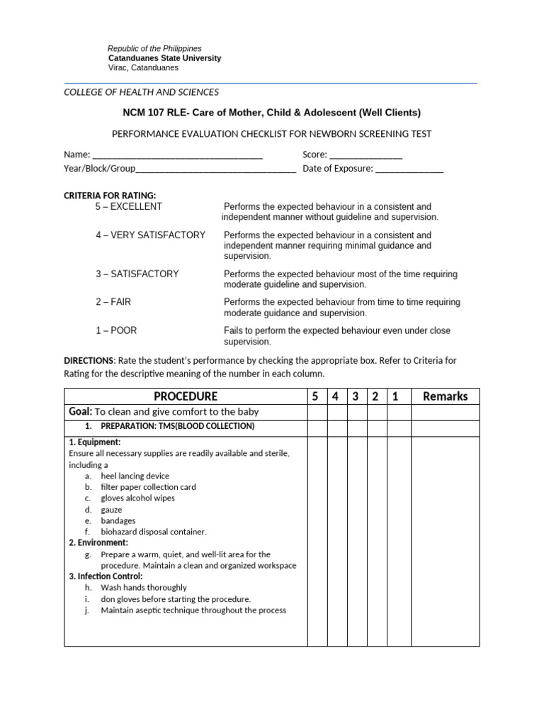 Checklist NB Screening | PDF | Medical Specialties | Health Sciences