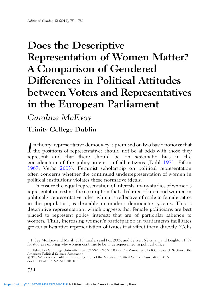 Does The Descriptive Representation of Women Matter A Comparison of ...