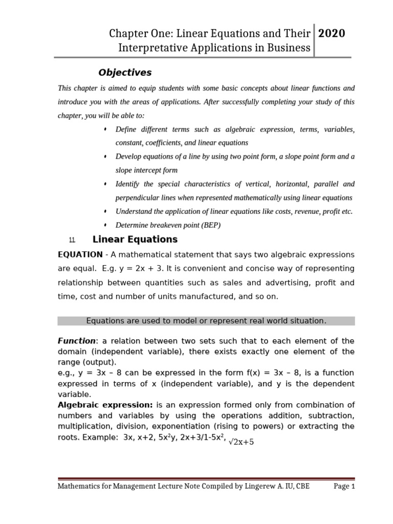 Linear Equations in Business Applications | PDF | Variable (Mathematics ...