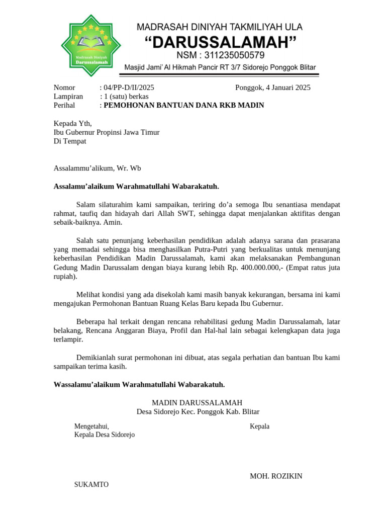 Contoh Proposal Ruang Kelas Baru | PDF