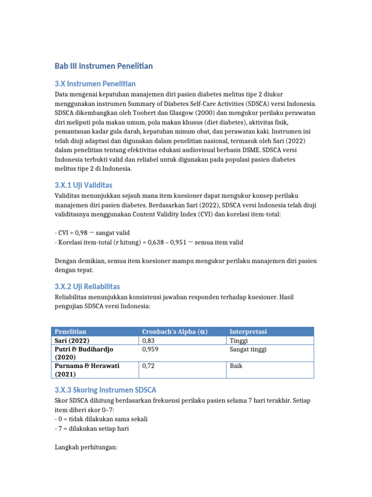 Kuesioner SDSCA untuk Pasien Diabetes | PDF