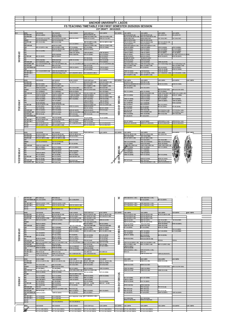 FS & FEDU 1st Draft of 1st Semester Teaching Timetable 2025_2026 | PDF | Natural Sciences ...