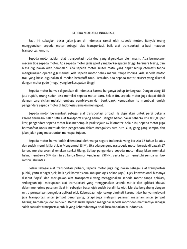 Teks Sepeda Motor Kelas Viii-wps Office | PDF