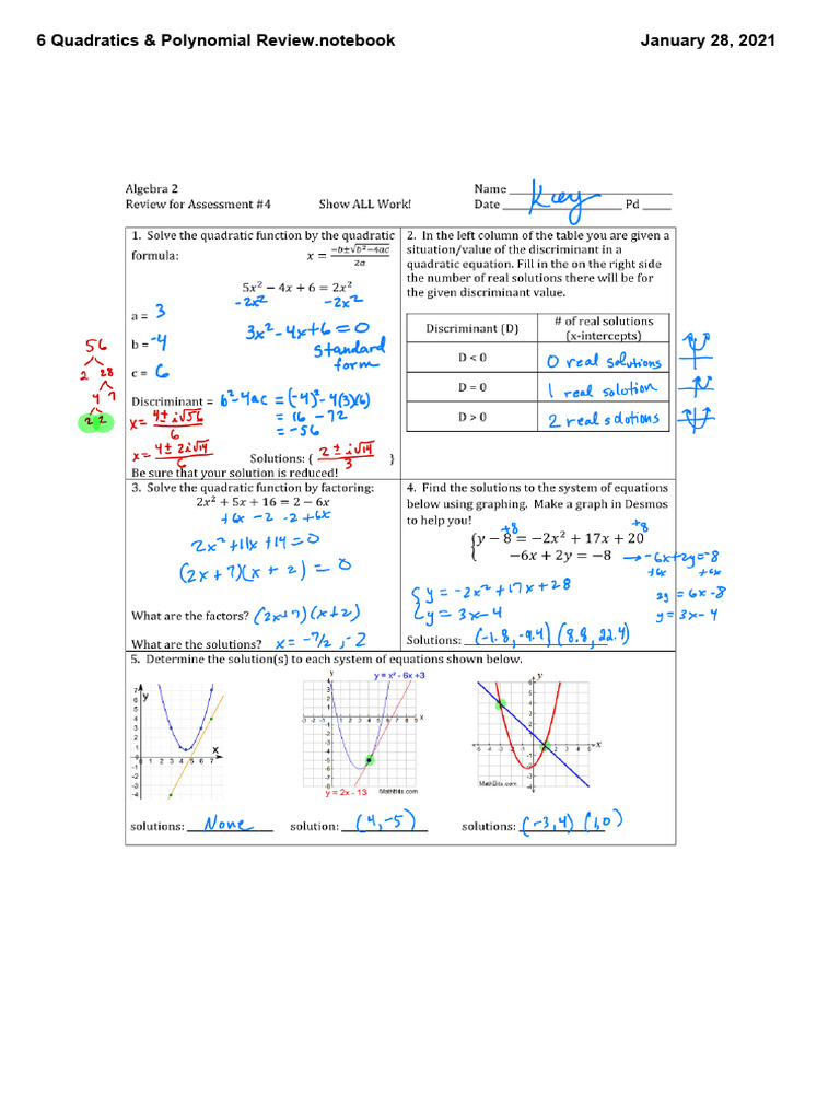 Quadratics and Polynomials Review Guide | PDF