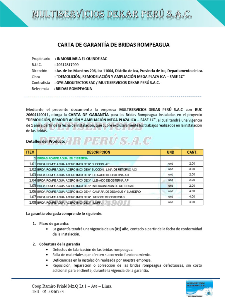 C.G. - Brida Rompeagua - Ica | PDF