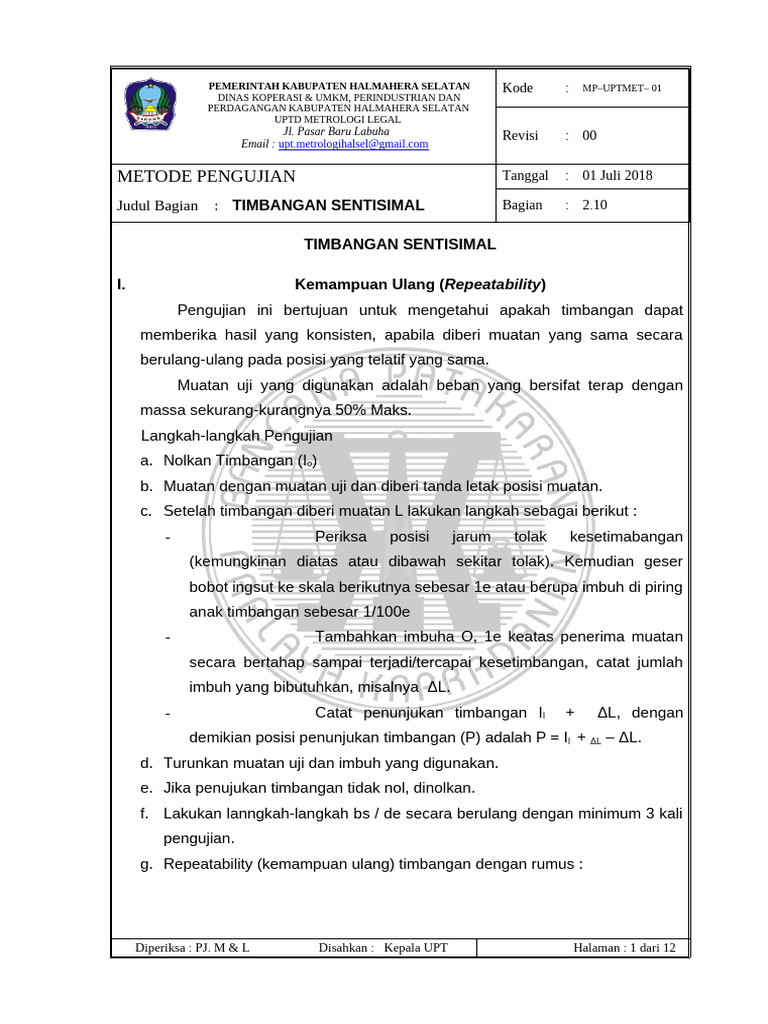 Metode Pengujian Timbangan Sentisimal | PDF