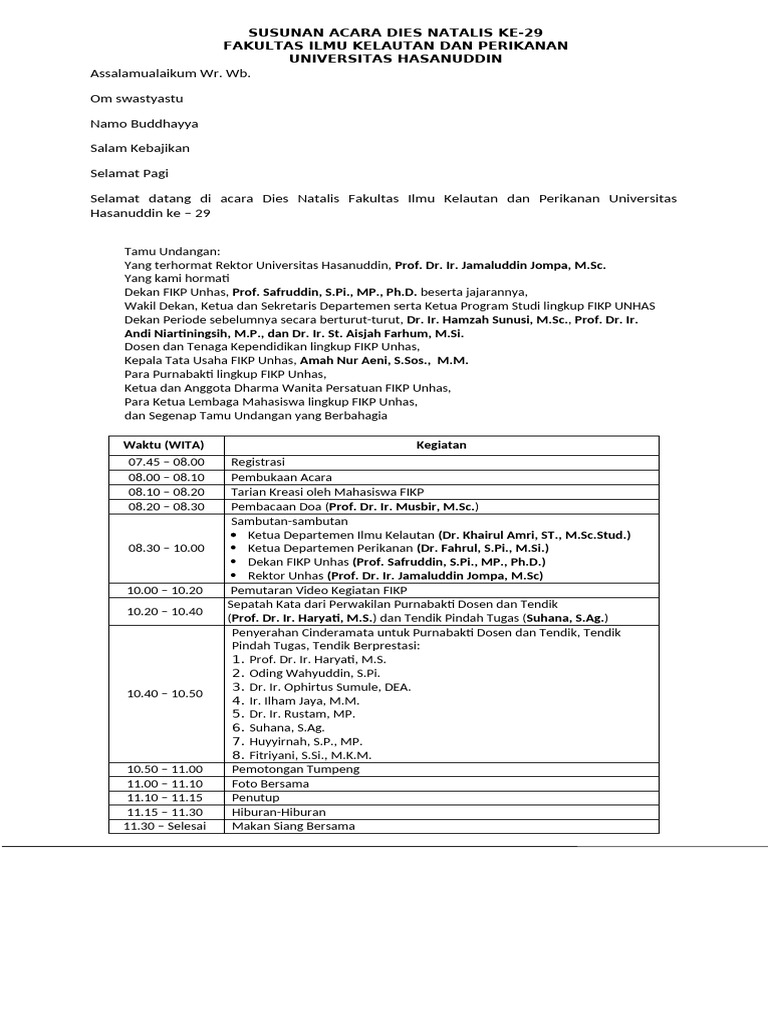Susunan Acara Dies Natalis 29 | PDF