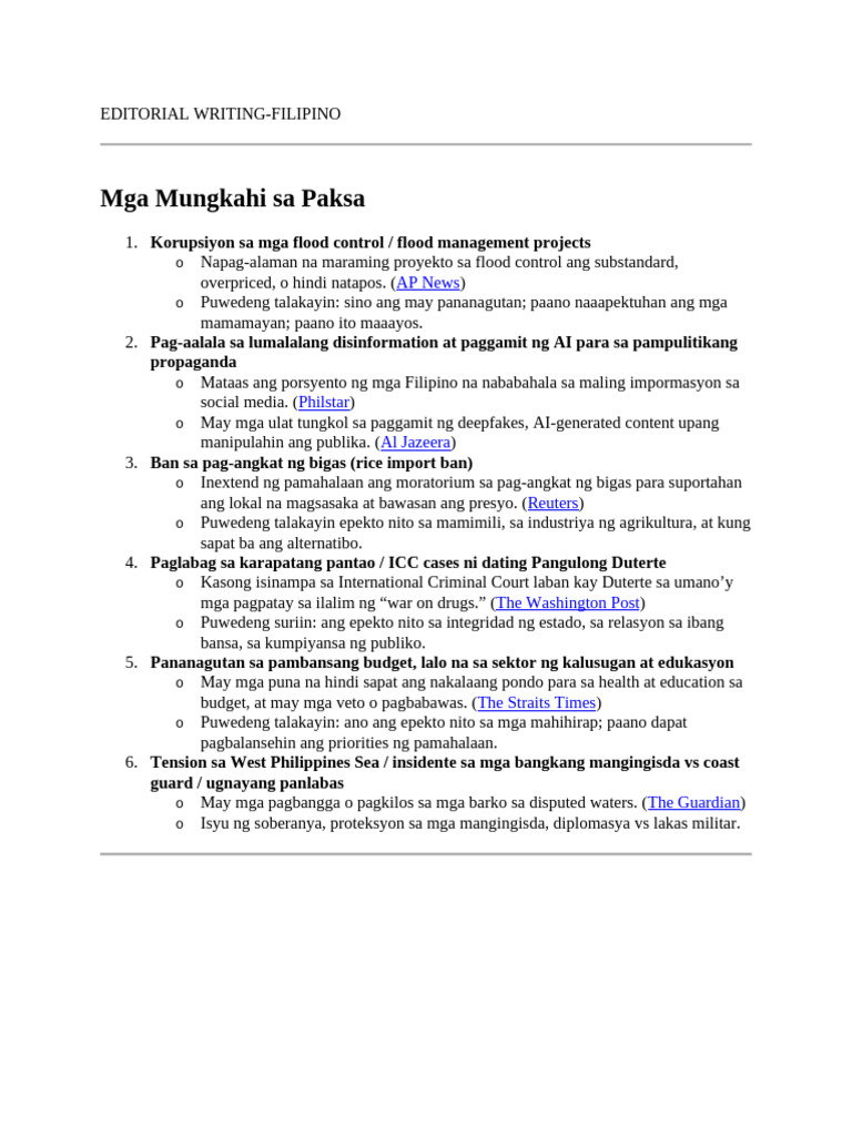 Editorial Writing Topic | PDF
