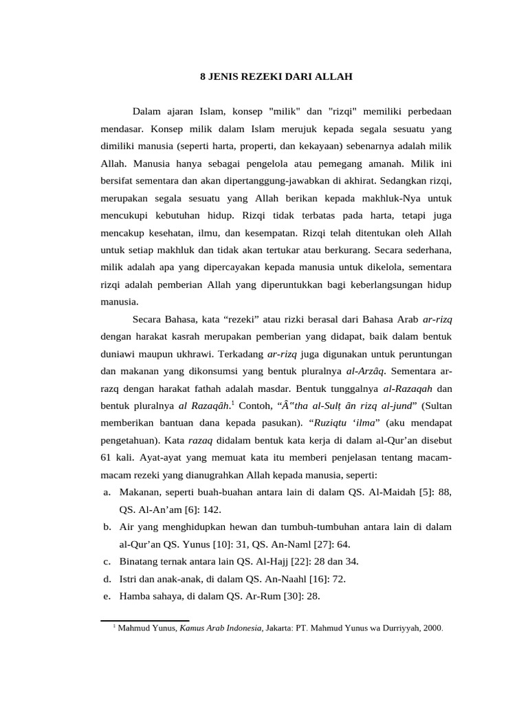 8 Jenis Rezeki Dari Allah | PDF