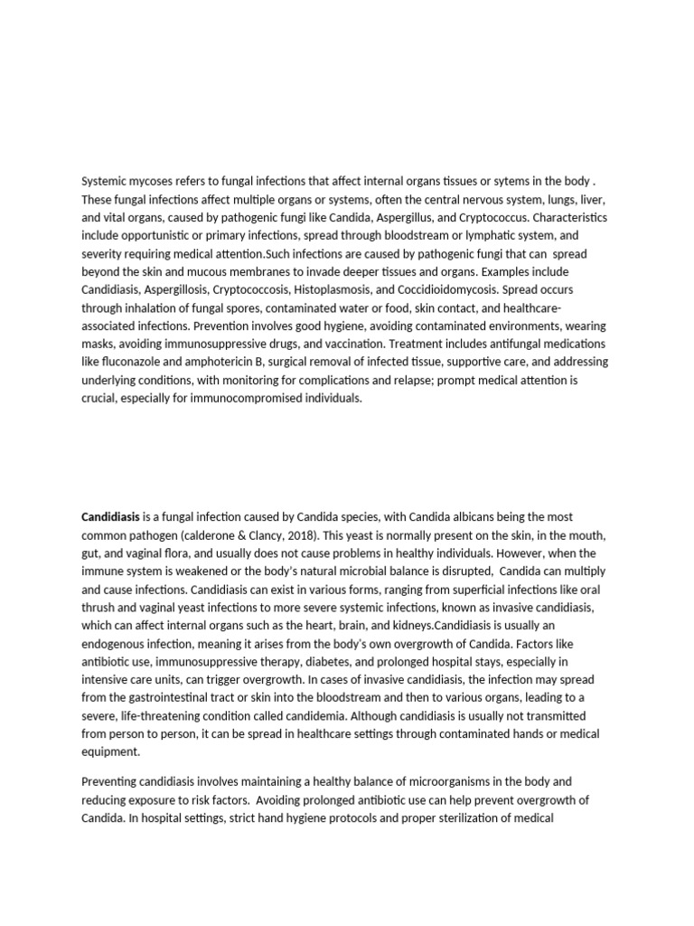 Systemic Mycose-WPS Office | PDF | Candidiasis | Candida (Fungus)
