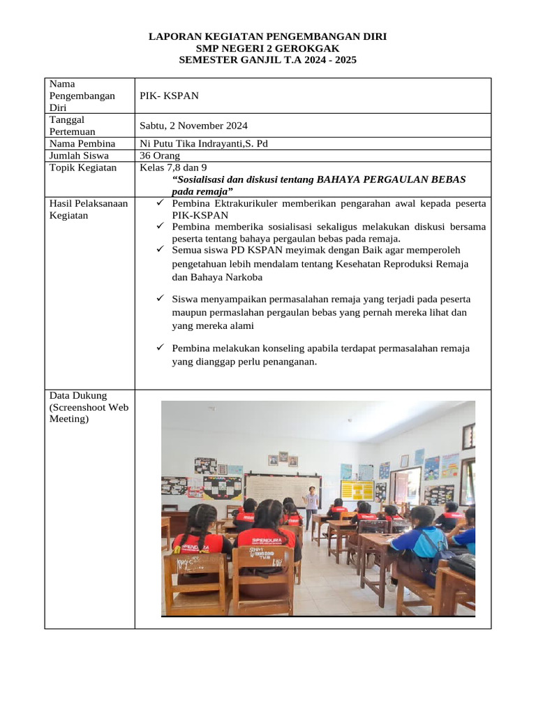 Laporan Kegiatan Pengembangan Diri | PDF