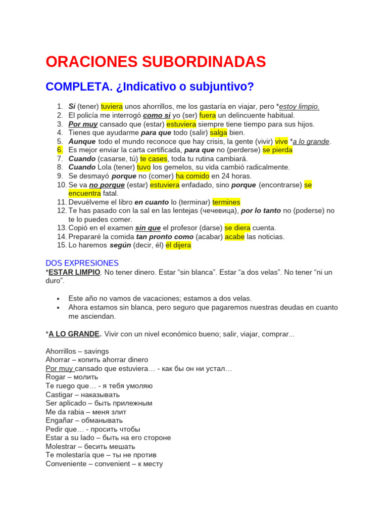 Uso del Indicativo y Subjuntivo en Español | PDF