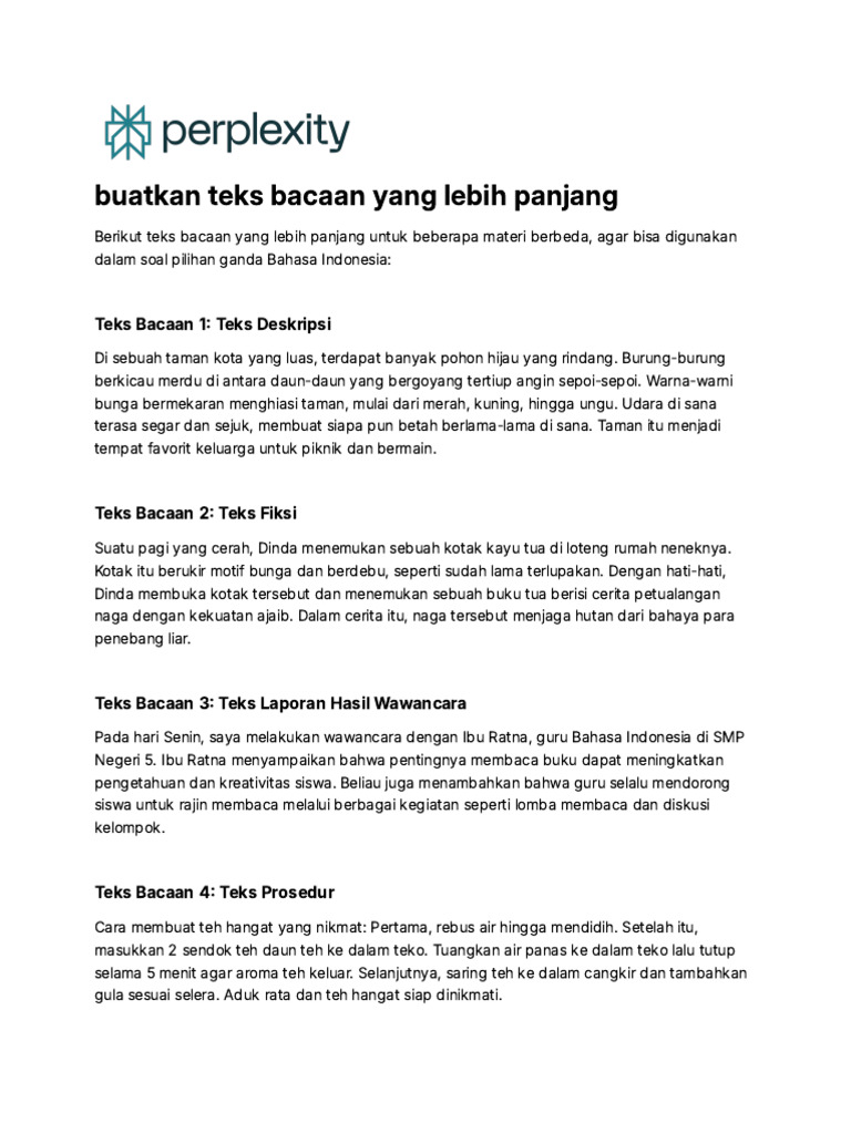 Buatkan Teks Bacaan Yang Lebih Panjang | PDF