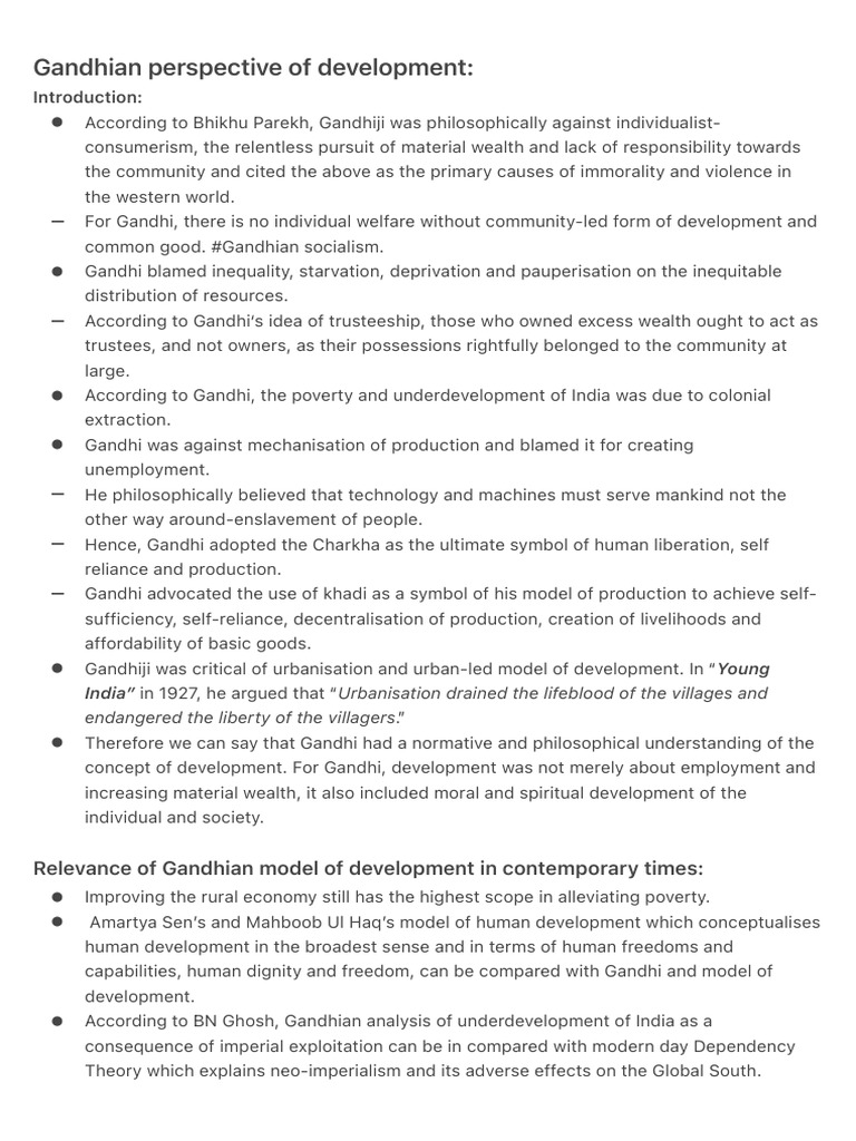 Gandhian Perspective of Development | PDF | Mahatma Gandhi | Economic ...