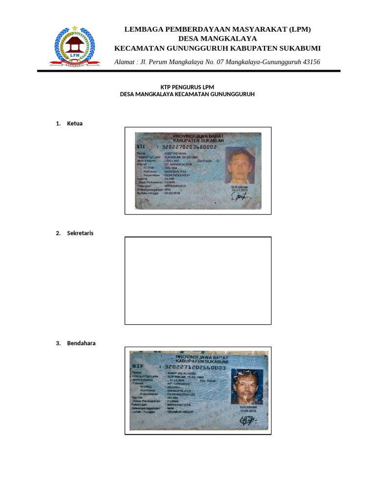 11. Form Ktp Pengurus Lpm New | PDF