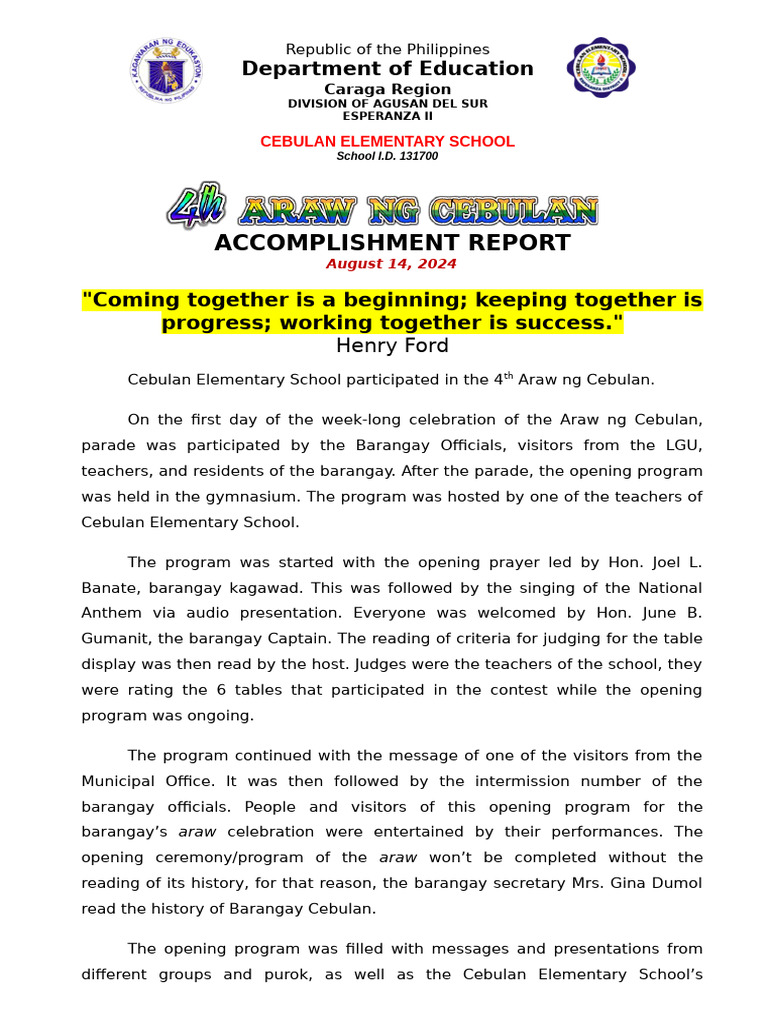 Araw NG Barangay Accomplishment | PDF