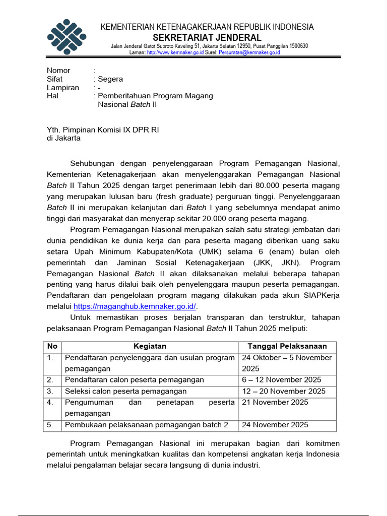 Pendaftaran Magang Nasional 2025 | PDF