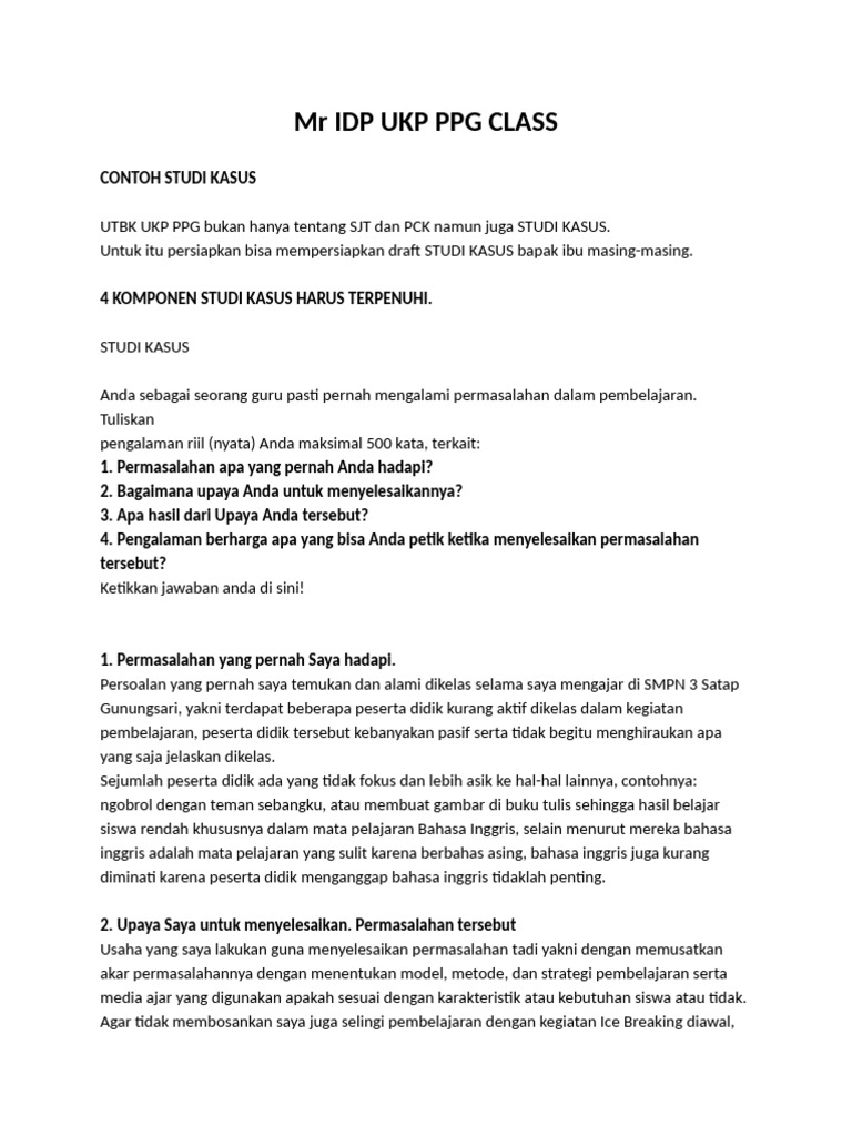 Contoh Studi Kasus - MR Idp Ukp PPG Class | PDF
