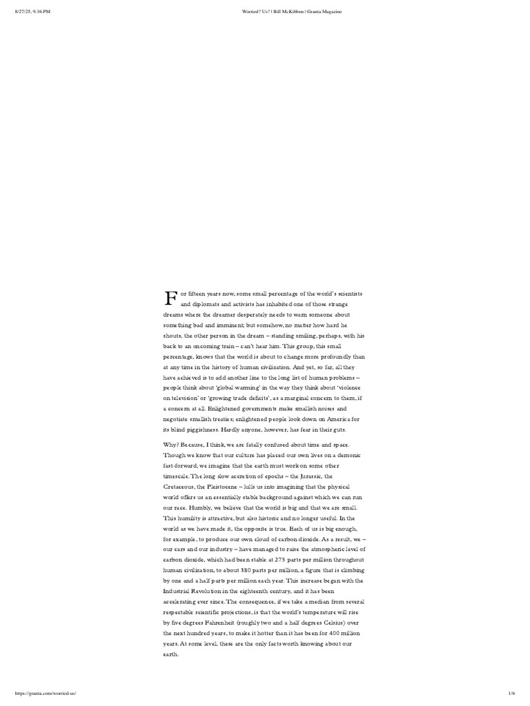 Worried - Us - Bill McKibben - Granta Magazine | PDF | Climate Change | Ice