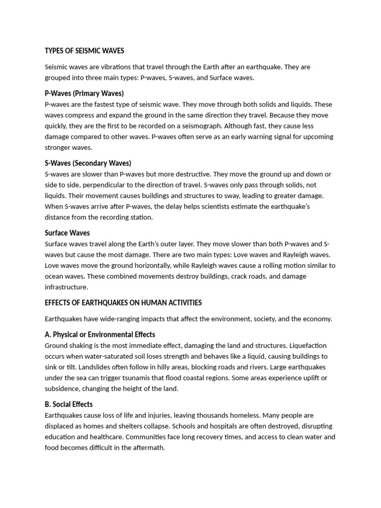 Grade 9 Week 7 Notes Types of Seismic Waves | PDF | Earthquakes ...