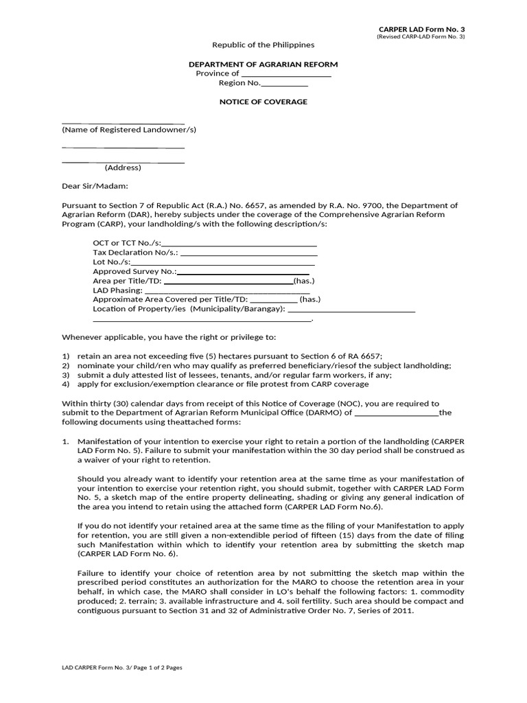 Notice of Coverage for CARP Landowners | PDF | Justice | Crime & Violence