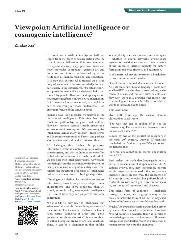 Viewpoint: Artificial Intelligence or Cosmogenic Intelligence? | PDF | Artificial Intelligence ...