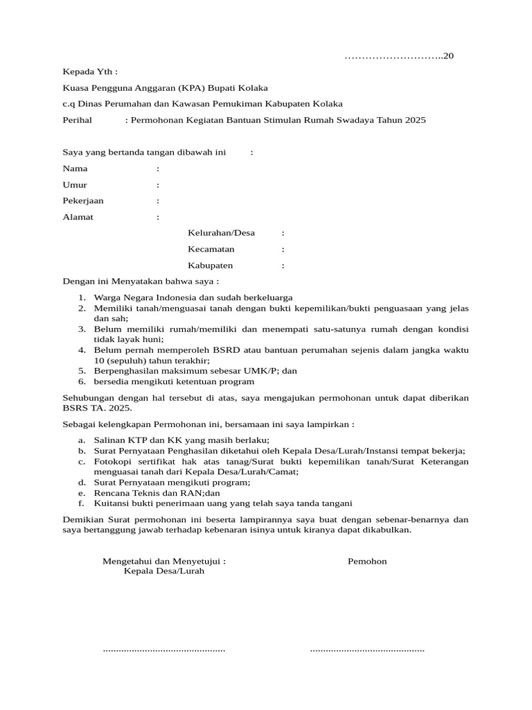 Permohonan Bantuan Rumah Swadaya 2025 | PDF