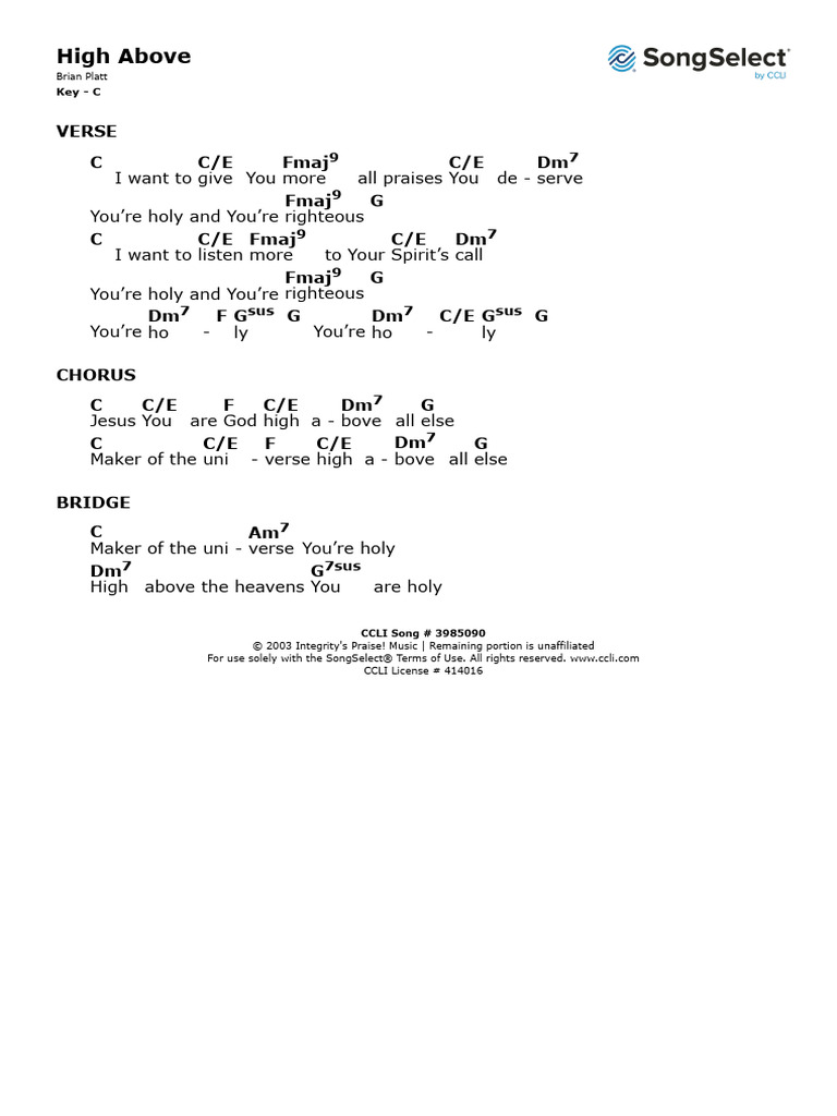 High Above - (Brian Platt)_Key of C Chords | PDF