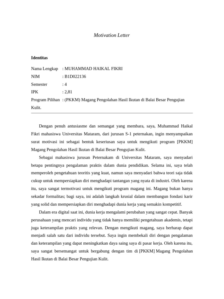 FORMAT [2] Motivation Letter (2) | PDF