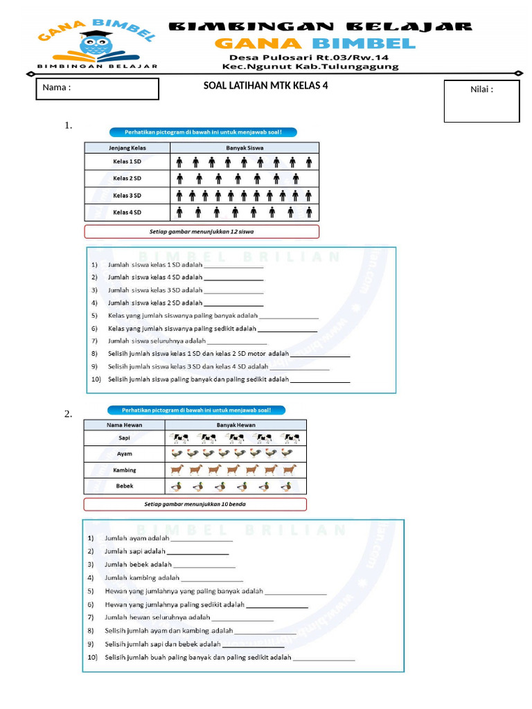 Soal Latihan Piktogram MTK Kelas 4 | PDF