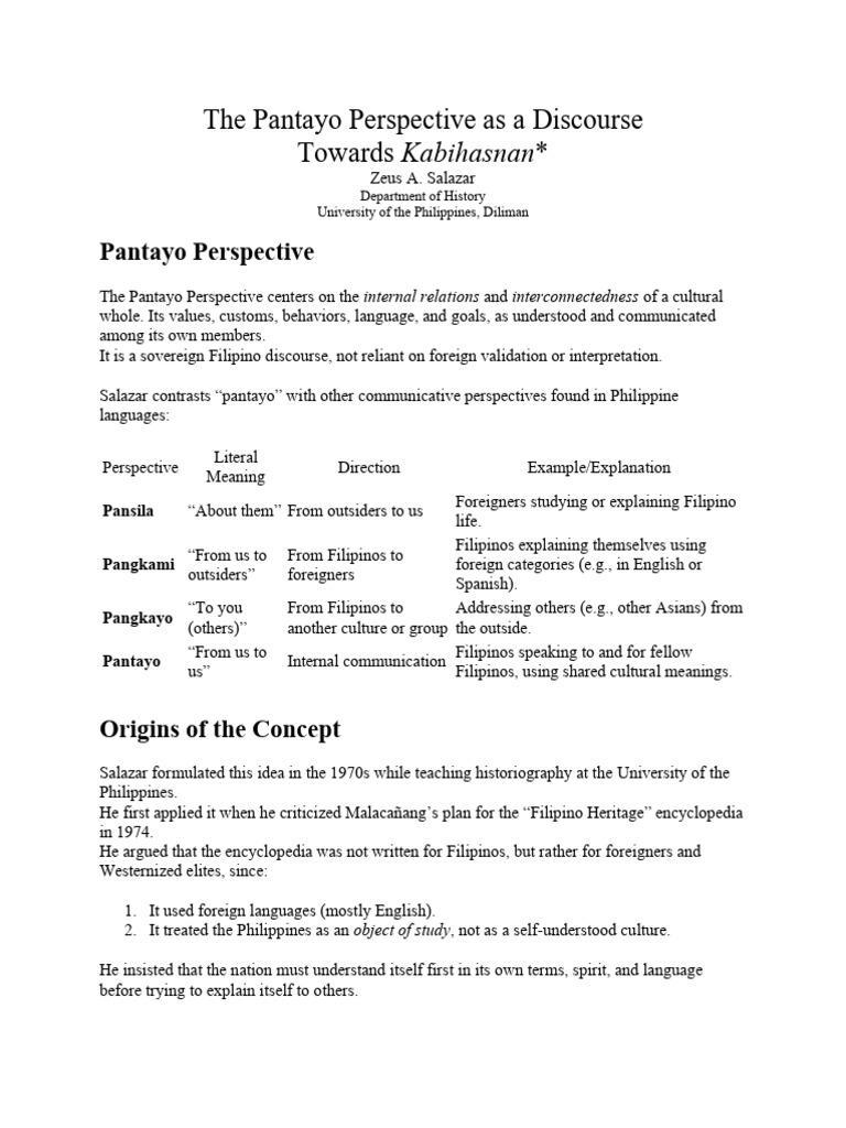 Understanding the Pantayo Perspective | PDF | Philippines | English ...