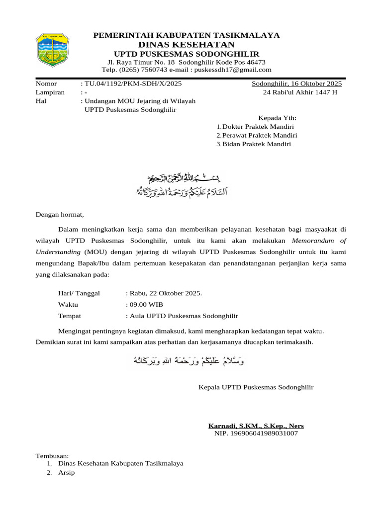 Undangan MOU Puskesmas Sodonghilir | PDF