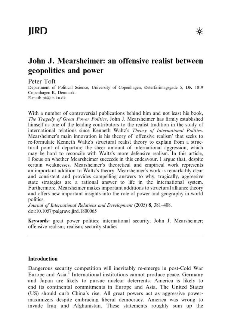 John Mearsheimer's Theory of Offensive Realism: A Critical Analysis ...
