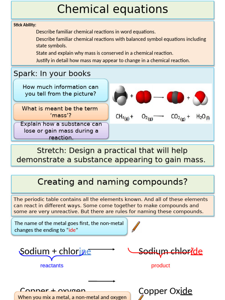 Understanding Chemical Equations and Mass Conservation | PDF | Chemical ...