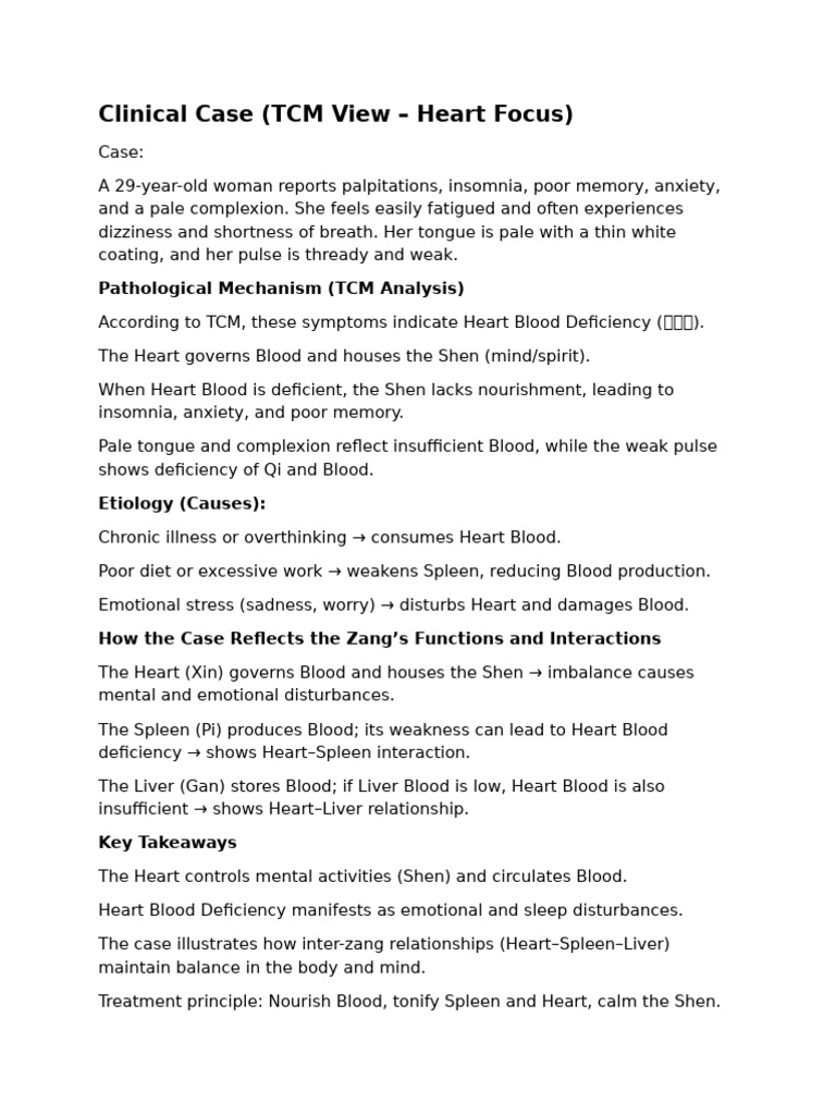 Heart Blood Deficiency in TCM Case Study | PDF